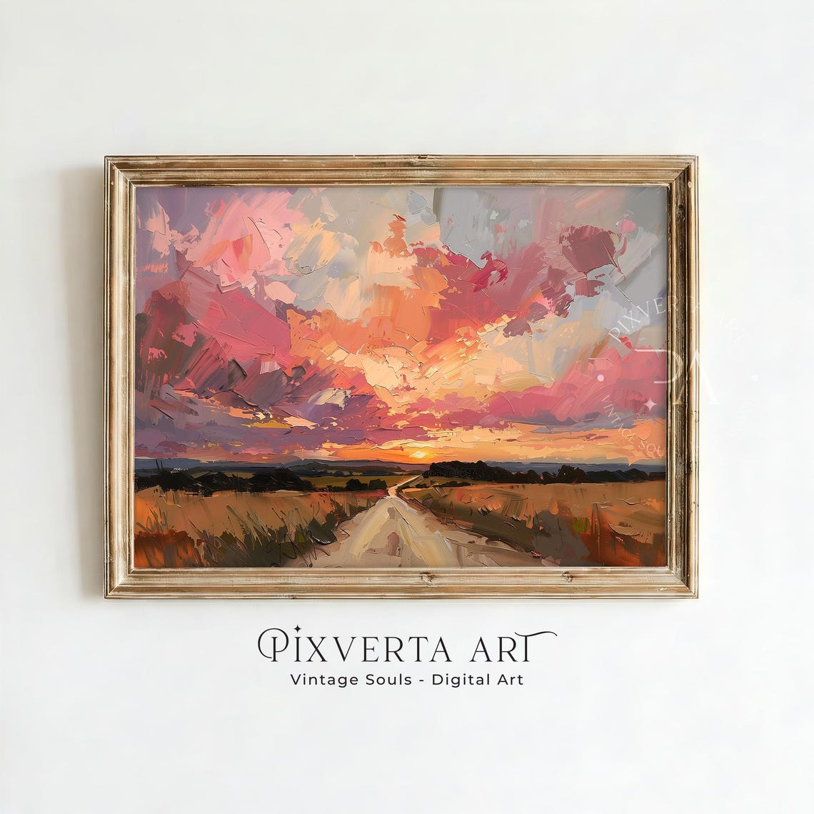 Abstract Sunset Landscape Wall Art Printable, Country Road Painting ...