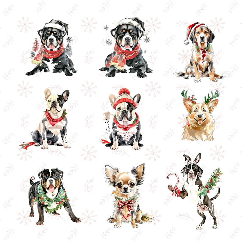 Christmas Dogs Watercolor Clipart Bundle: Holiday Puppy PNG (digital ...