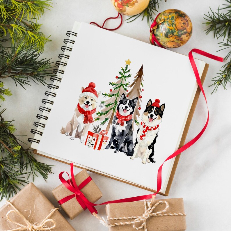 Christmas Dogs Watercolor Clipart Bundle: Holiday Puppy PNG (digital ...