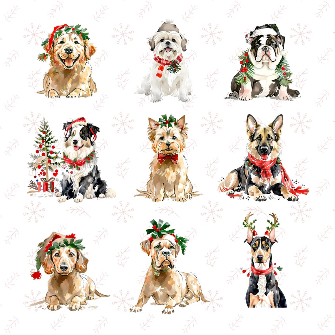 Christmas Dogs Watercolor Clipart Bundle: Holiday Puppy PNG (digital ...