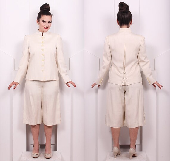 Vintage 1980's Ivory Linen Capri Suit Set • 80's Crea… - Gem