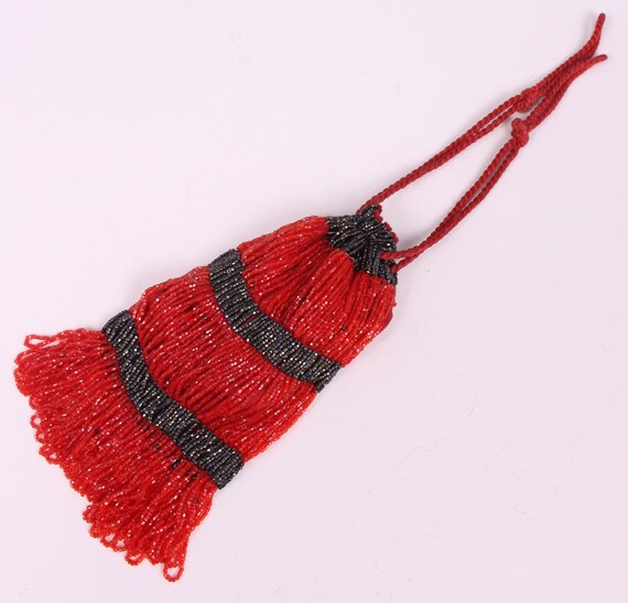Vintage 1920's Red & Pewter Beaded Flapper Purse • 20… - Gem