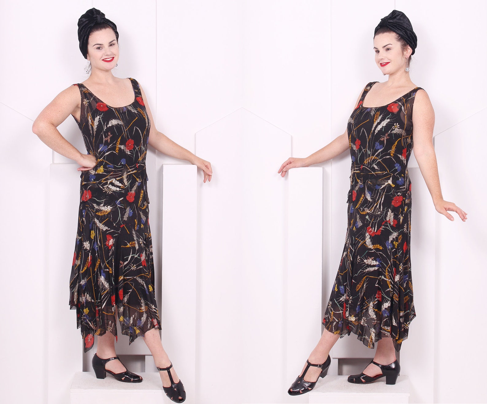 Vintage 1920's Floral Metallic Dropped Waist Flapper Dress - Etsy