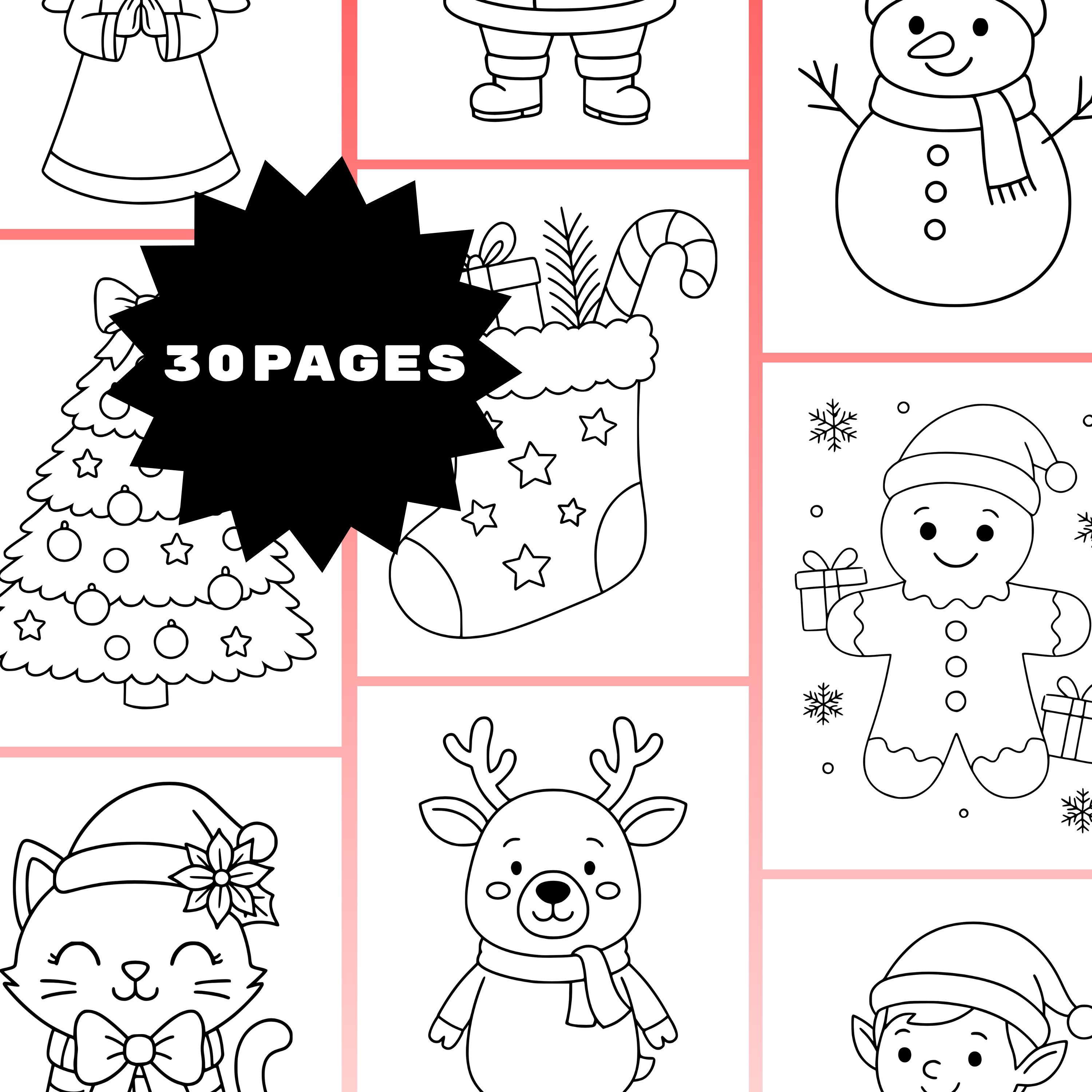 30 Christmas Coloring Pages Bundle: Festive Activity Book for Kids ...