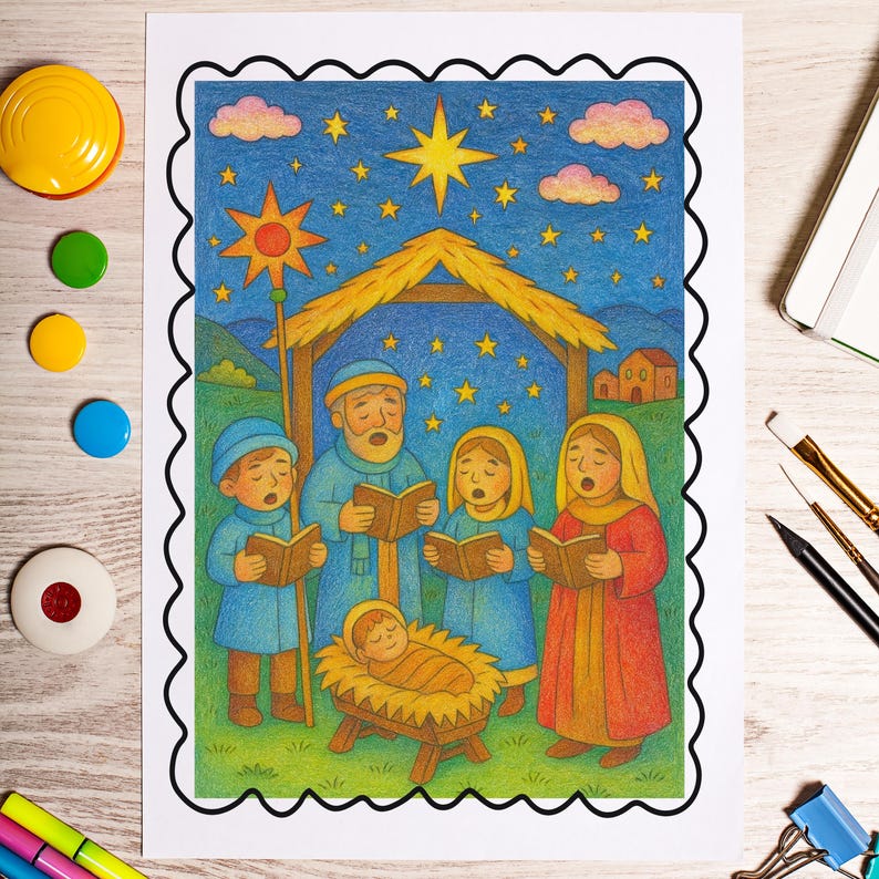 Nativity Scene 15 Coloring Pages: Christmas Bible Lesson (instant ...
