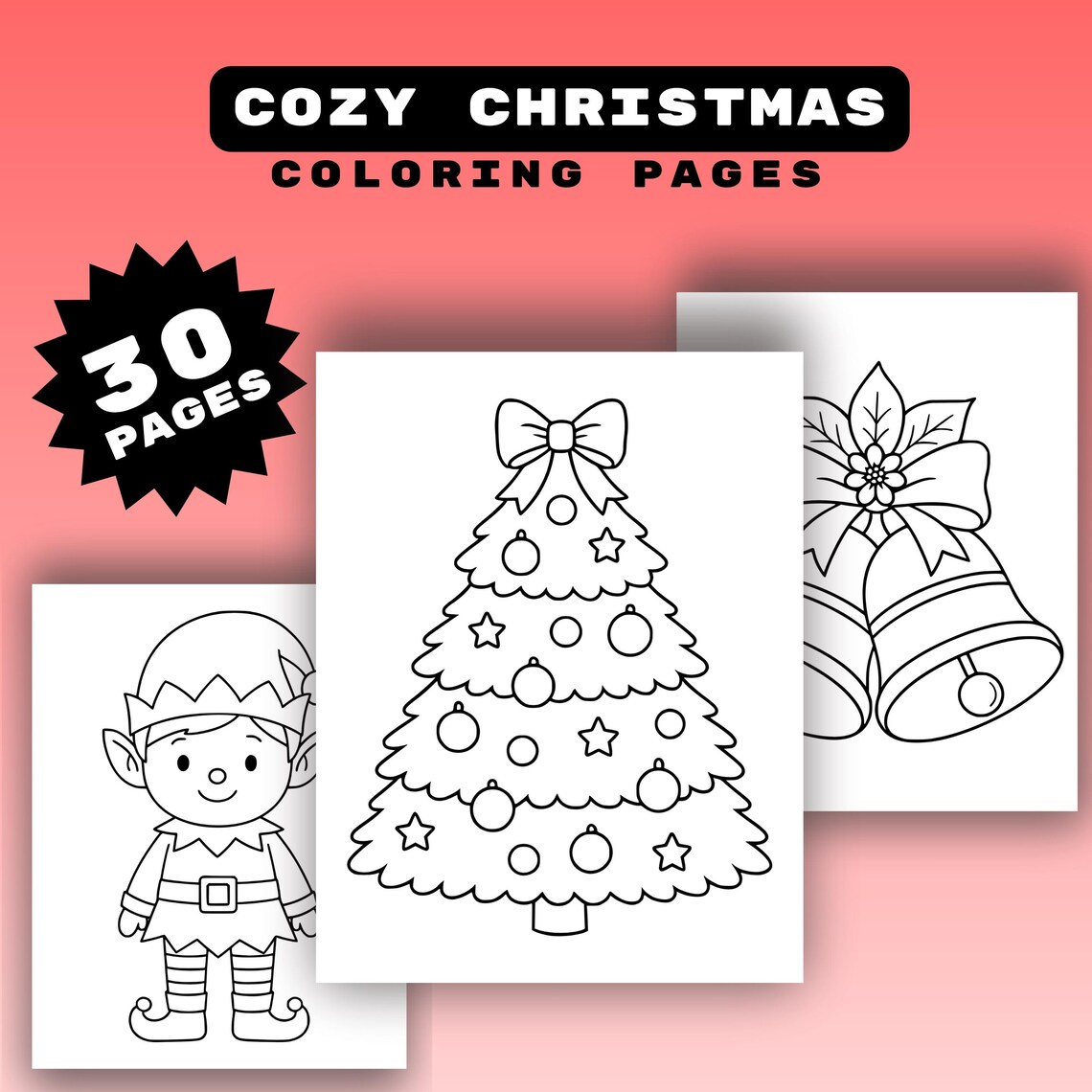 30 Christmas Coloring Pages Bundle: Festive Activity Book for Kids ...