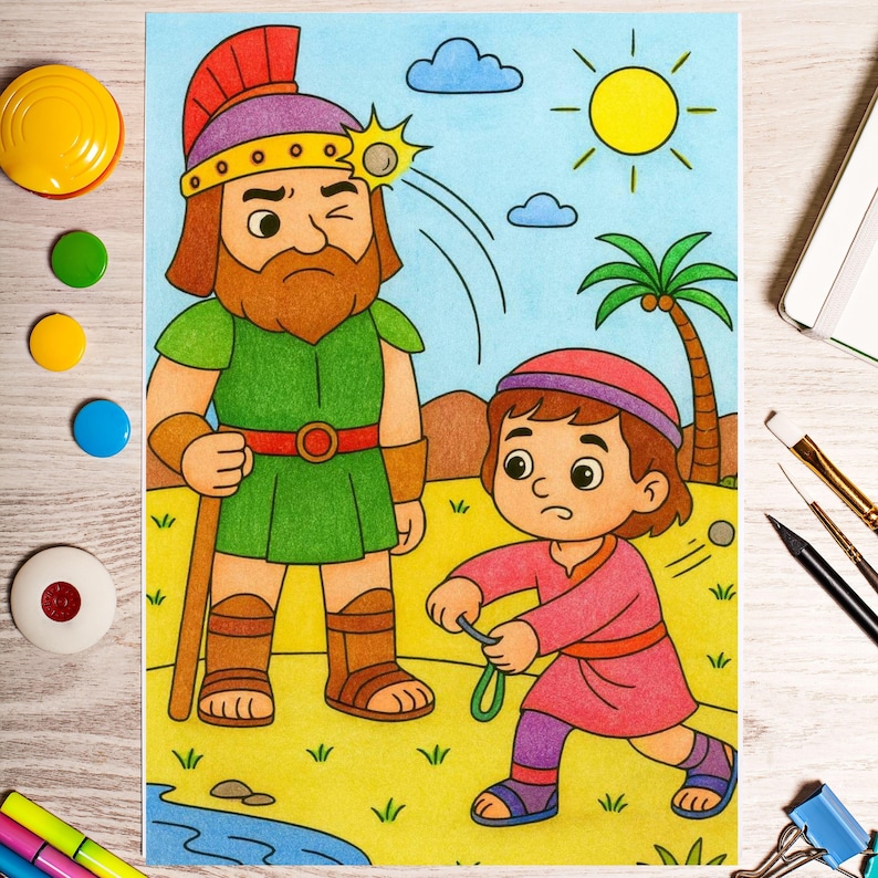 David and Goliath 10 Coloring Pages & Bible Story for Kids, Sunday ...