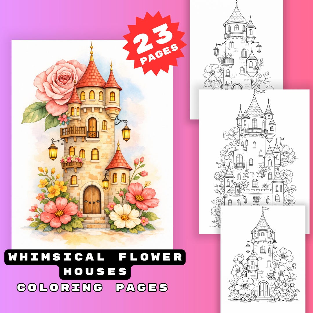 23 Magical Blooming Fairy Houses Coloring Pages for Adults Kids ...