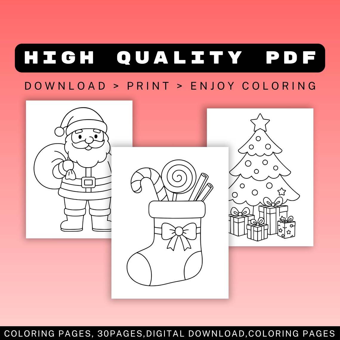 30 Christmas Coloring Pages Bundle: Festive Activity Book for Kids ...
