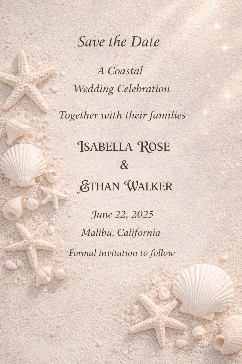 Ocean Olive Pink Beach Wedding Save the Date Template, Evite, Website ...
