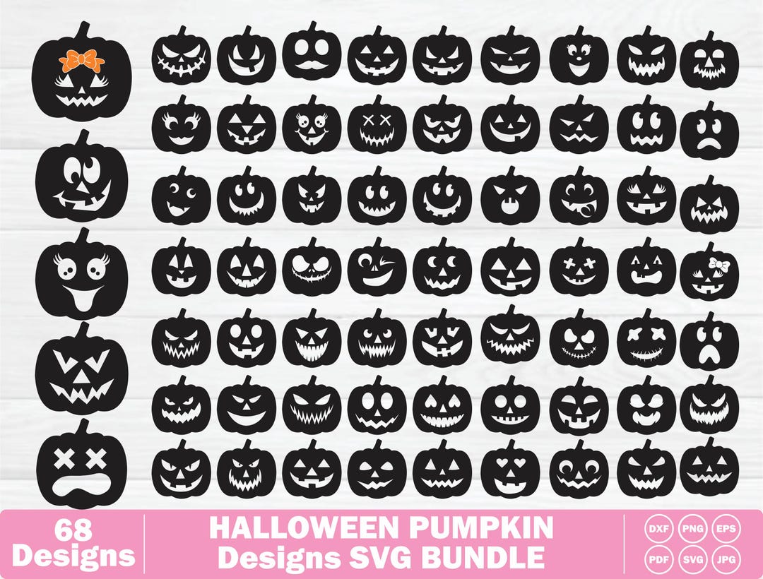 Pumpkin Face SVG Bundle: Halloween Jack-o-lantern Cut Files (68 Designs ...
