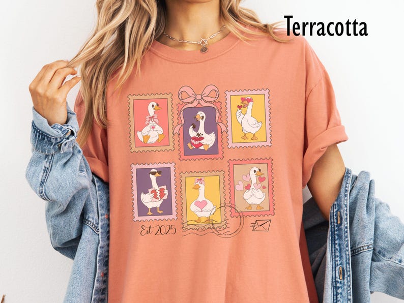 Valentine Goose Stamp Shirt, Cute Comfort Colors® Love Graphic Tee ...