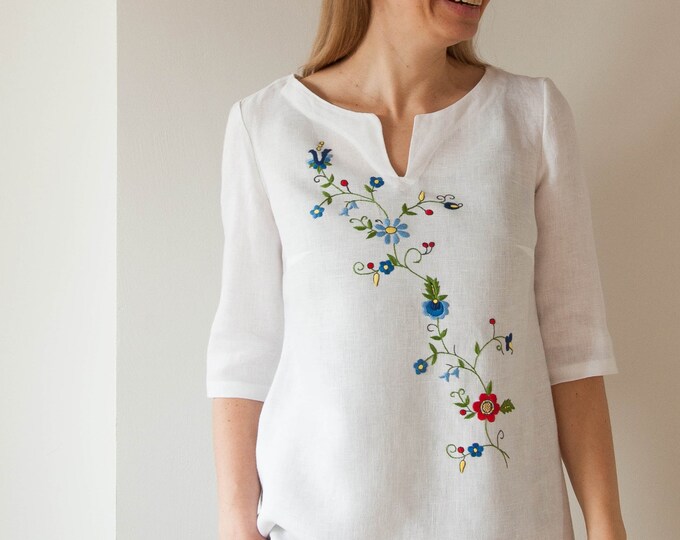 Linen Tunic Size M Handmade Embroidery Linen Dress 100% - Etsy