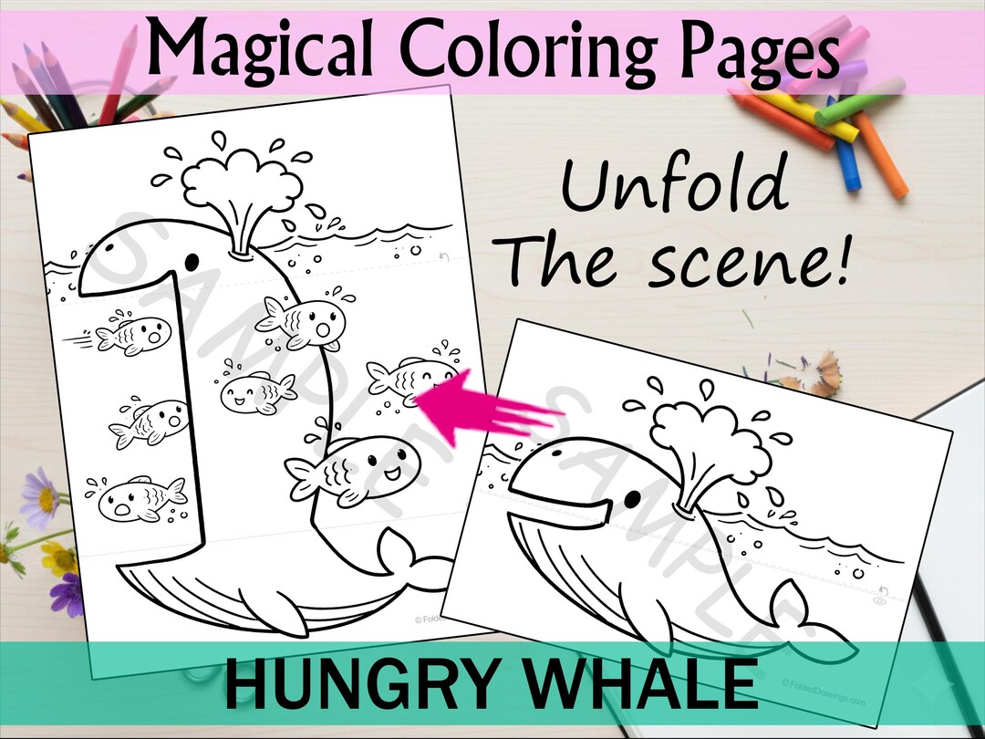 Folded Whale Coloring Page – Printable Fold & Color Activity for Kids ...