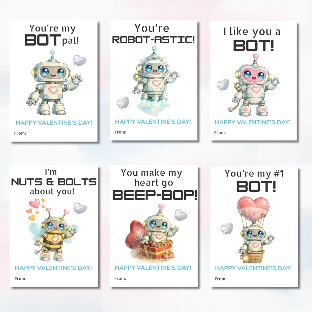 Robot Valentine's Day Cards, Printable Kids Classroom Valentines - Etsy