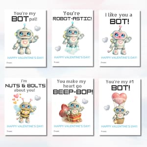 Robot Valentine's Day Cards, Printable Kids Classroom Valentines - Etsy