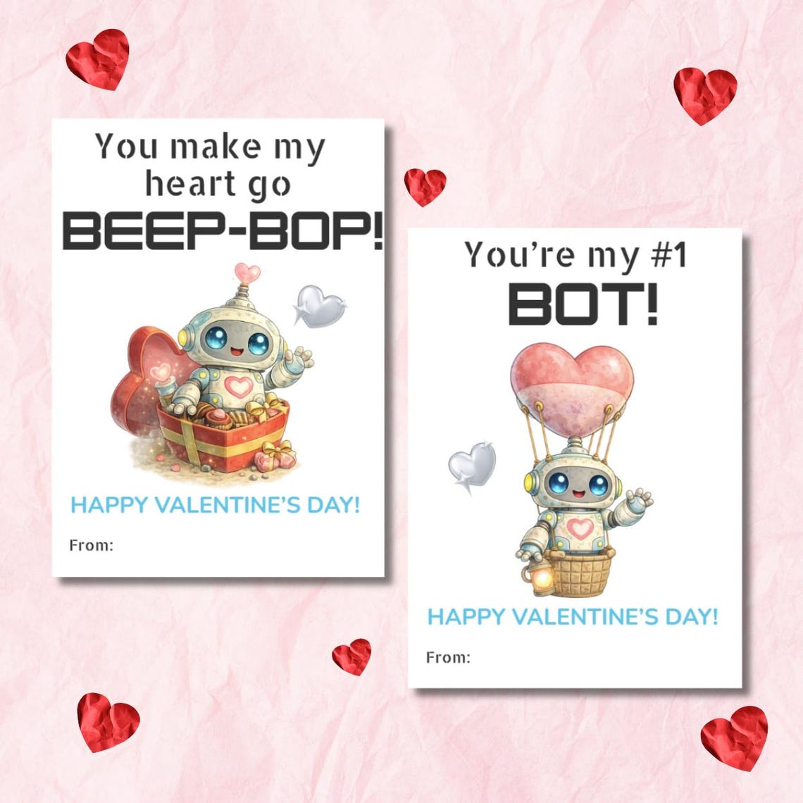 Robot Valentine's Day Cards, Printable Kids Classroom Valentines - Etsy