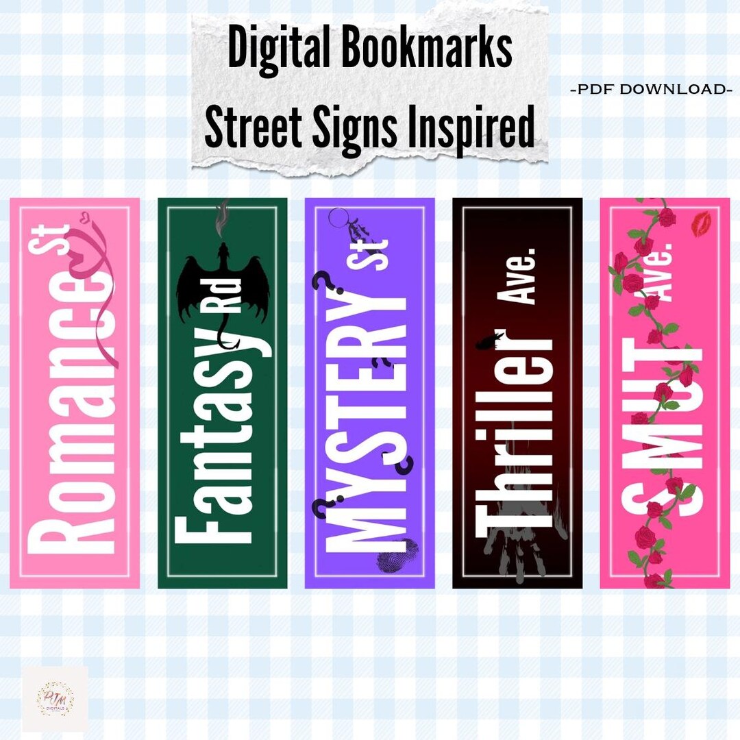 Digital Bookmarks:book Genres Street Signs Inspired (digital Download ...