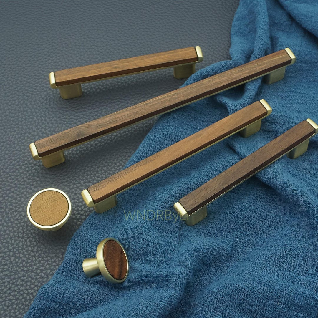 Wood Cabinet Pulls : Walnut Drawer Handles ,gold Kitchen Door Knobs ...