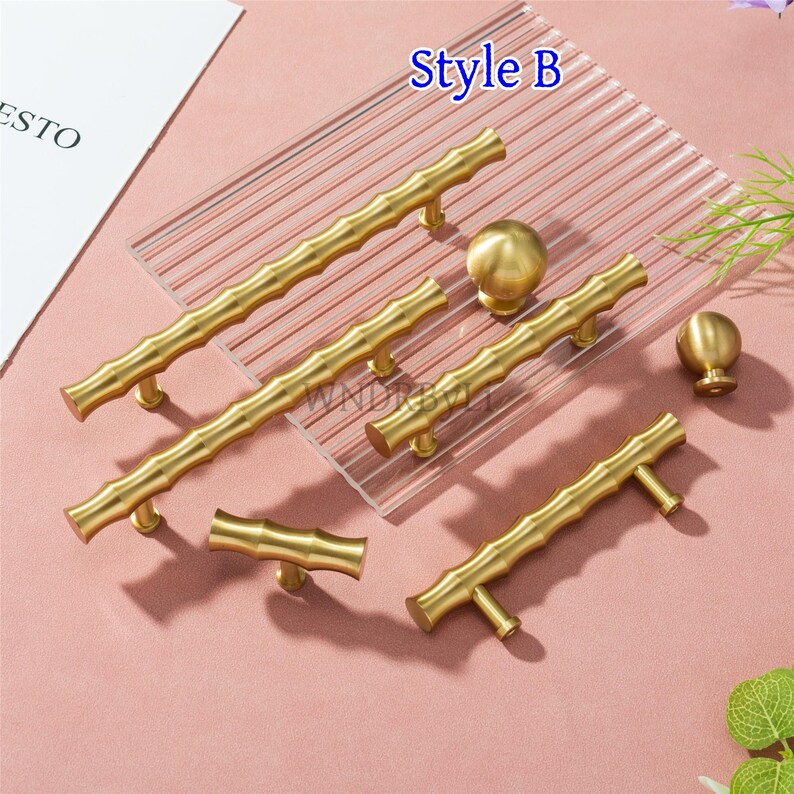 Solid Brass Bamboo Cabinet Pulls – Gold Drawer Knobs, Kitchen Door ...