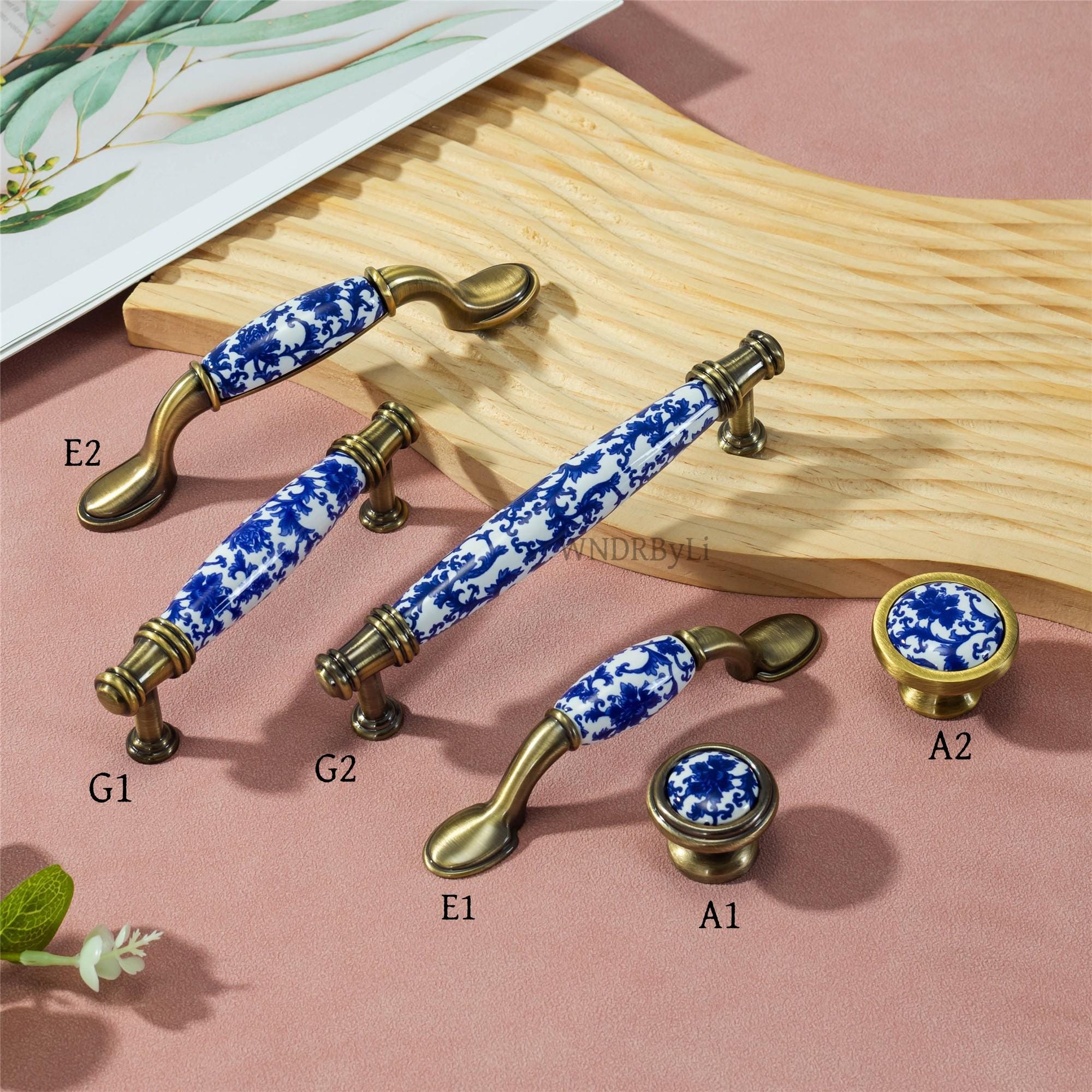 Floral Ceramic Cabinet Pulls, Blue and White Porcelain Drawer Knobs ...