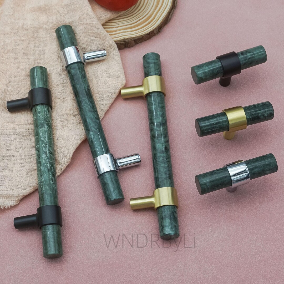 Marble Drawer Knobs and Pulls: Green White Cabinet Handles , Dresser ...