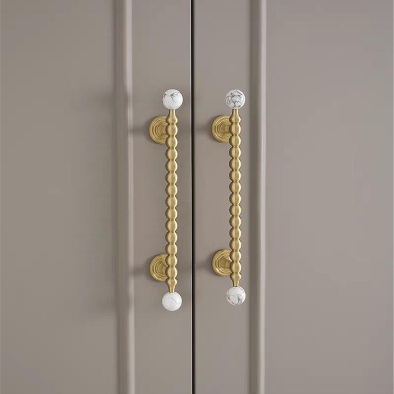 Beaded Brass Cabinet Handle: Pink & White Stone Drawer Pull - Etsy