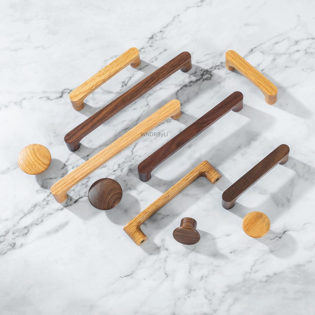 Natural Wood Cabinet Knobs Pulls , Oak Drawer Handles, Walnut Handles ...