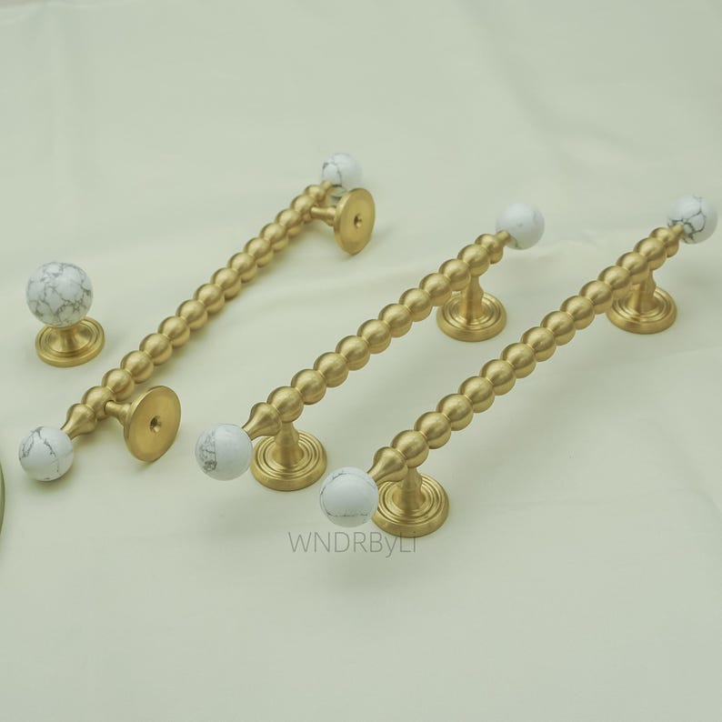 Beaded Brass Cabinet Handle: Pink & White Stone Drawer Pull - Etsy