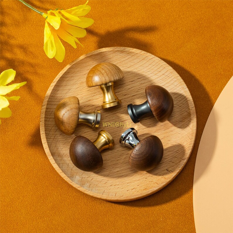 Wooden Mushroom Drawer Knobs Pulls ,walnut Cabinet Knob, Kitchen Door ...
