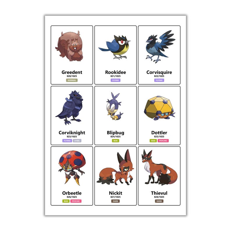 National Pokedex 1025 Printable Binder Pages, Binder Placeholders ...
