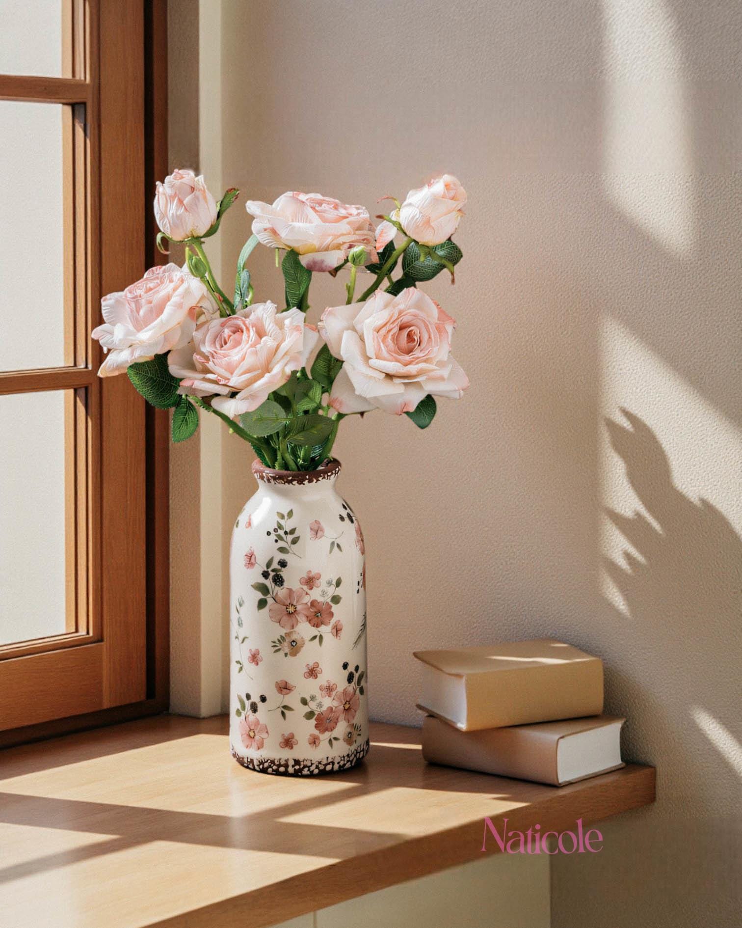 Floral Ceramic Vase, Rustic Farmhouse Decor - Etsy