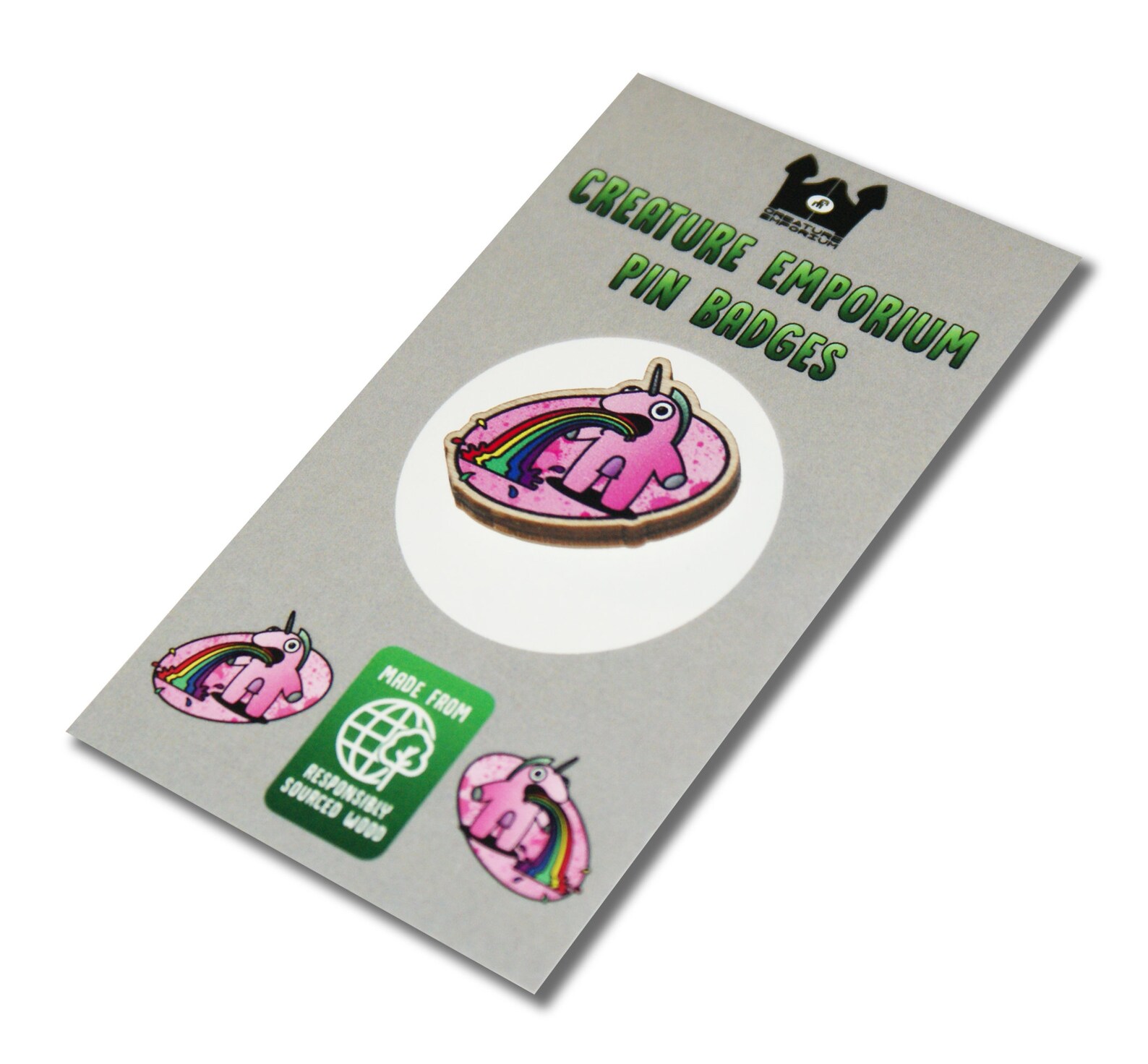 Sick Unicorn Wooden Pin Badge Pink Edition Rainbow | Etsy