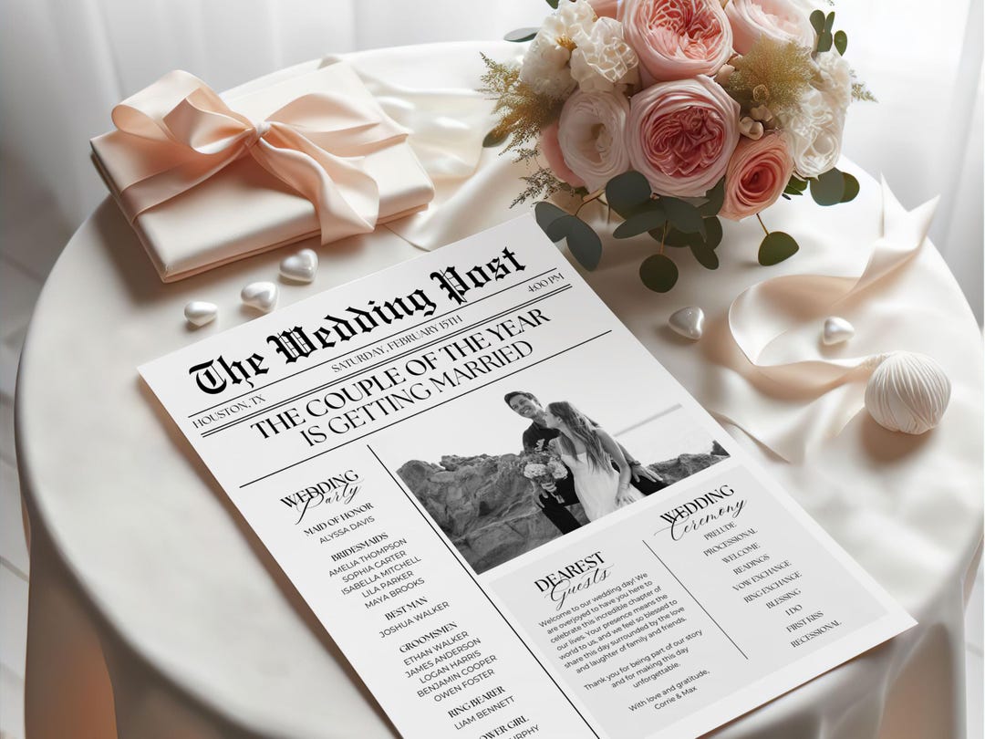 Wedding Newspaper Template Editable Wedding Program Newlywed Times ...