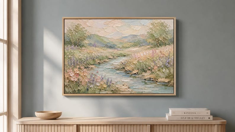 Soft Pastel Impasto Landscape Prints, Textured Wall Art Bundle (digital ...