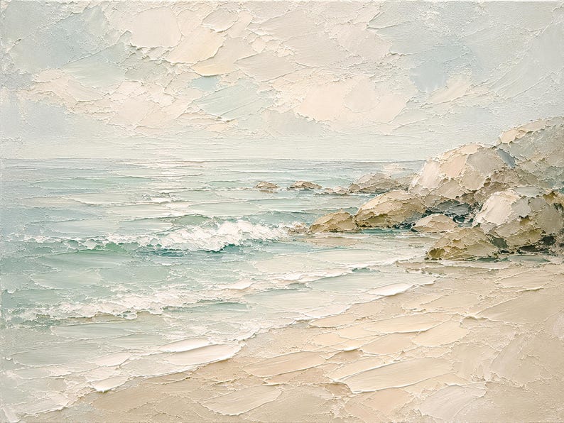 Soft Pastel Impasto Landscape Prints, Textured Wall Art Bundle (digital ...