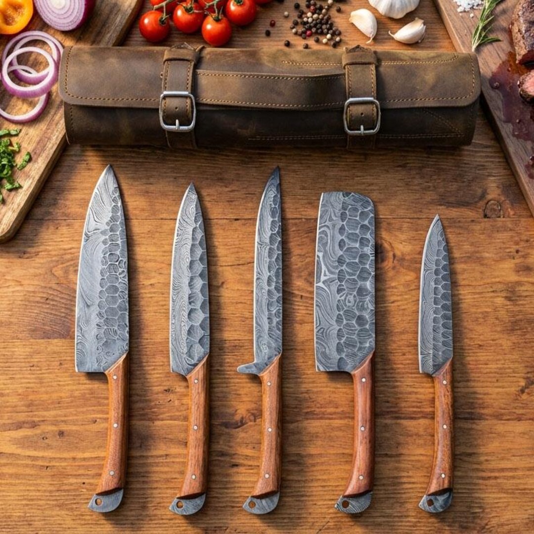 Damascus Steel Chef Set, Hand Forged Damascus Chef Set, Damascus Chef ...