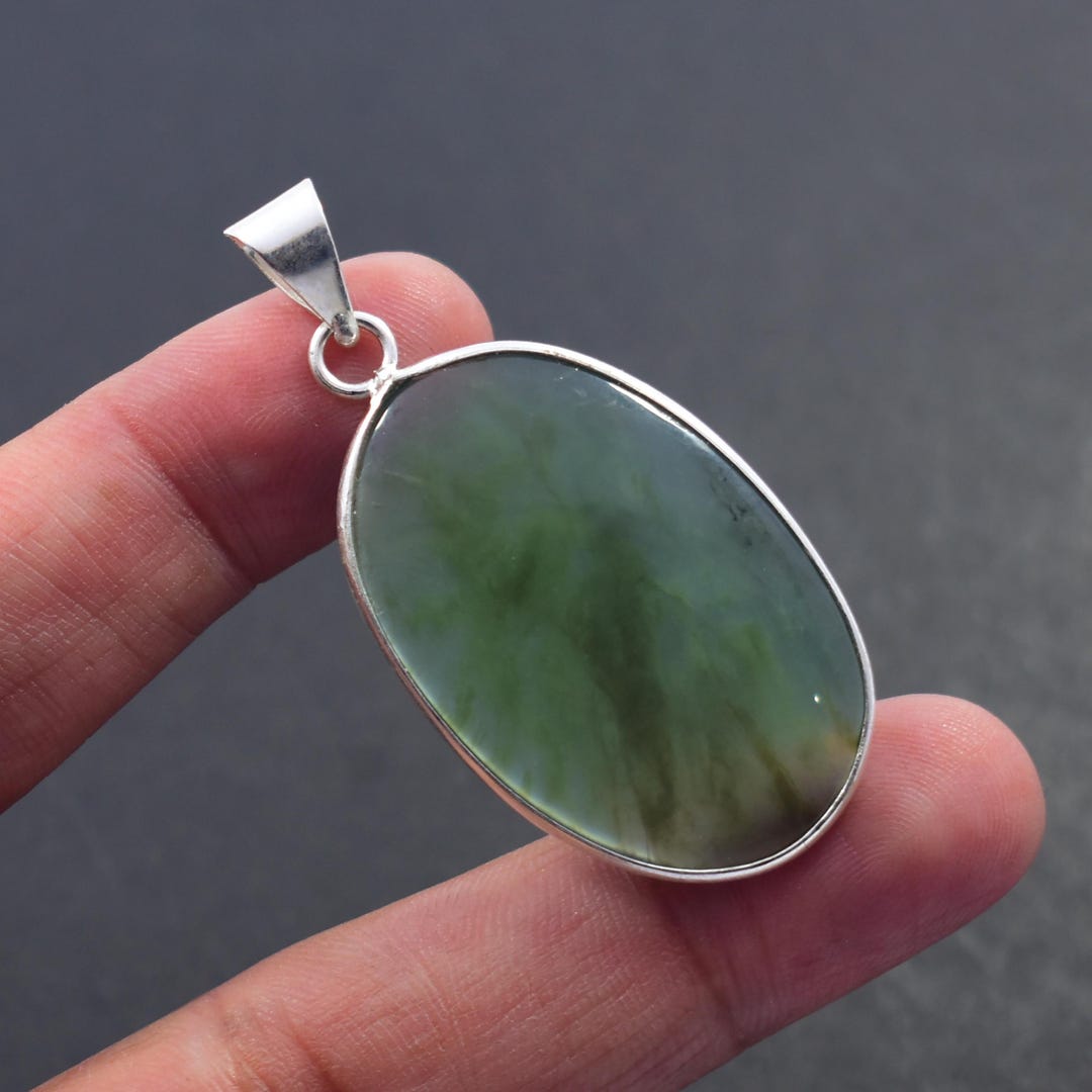 Nephrite Jade Pendant, 925 Sterling Silver Pendant, Bezel Jewelry ...
