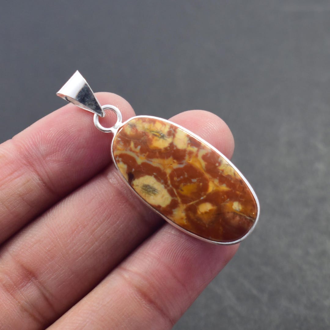 Natural Brecciated Mookaite Gemstone Pendant, 925 Sterling Silver ...
