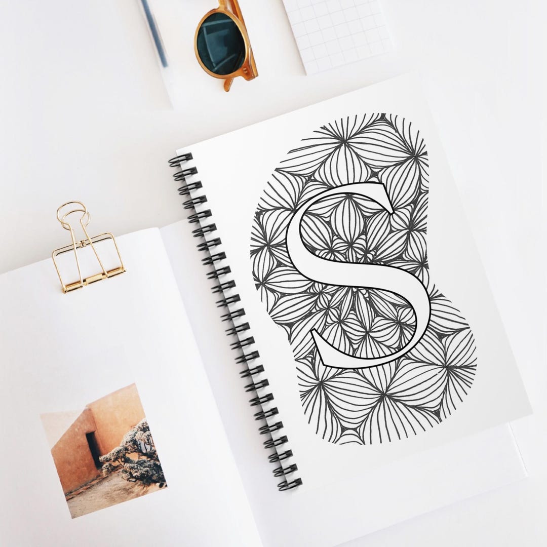 Monogram S Floral Doodle Notebook | Spiral Ruled Journal - Etsy
