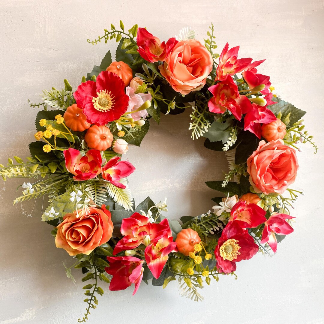 Large Autumn Peony Wreath for Front Door,orange Roses Large Peonies ...