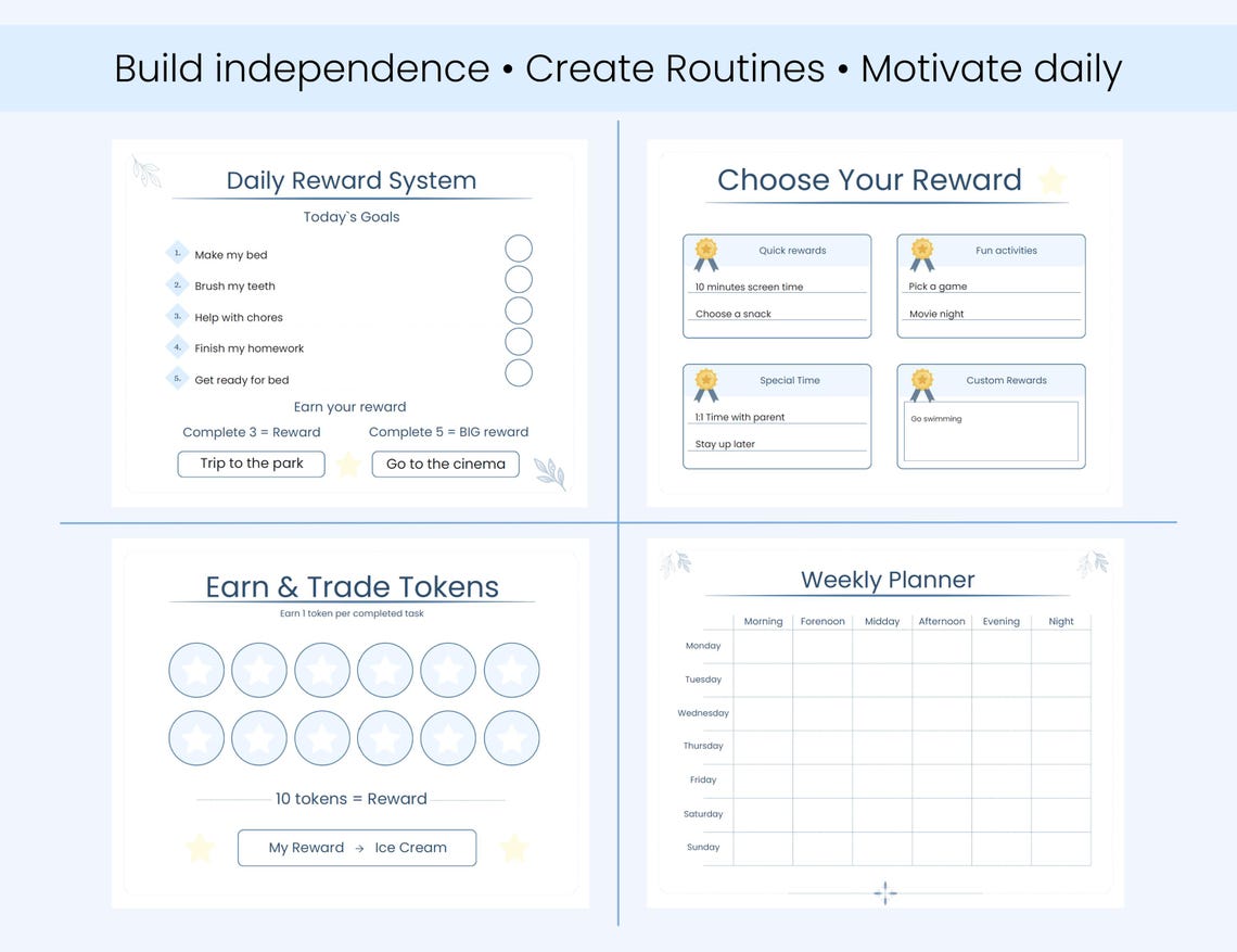 Editable Reward Chart for Kids, Behavior Chart, Daily and Weekly ...
