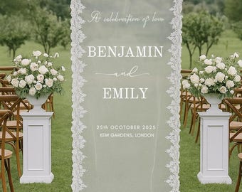 Personalized Sheer Wedding Welcome Sign: Lace Trim Banner - Etsy