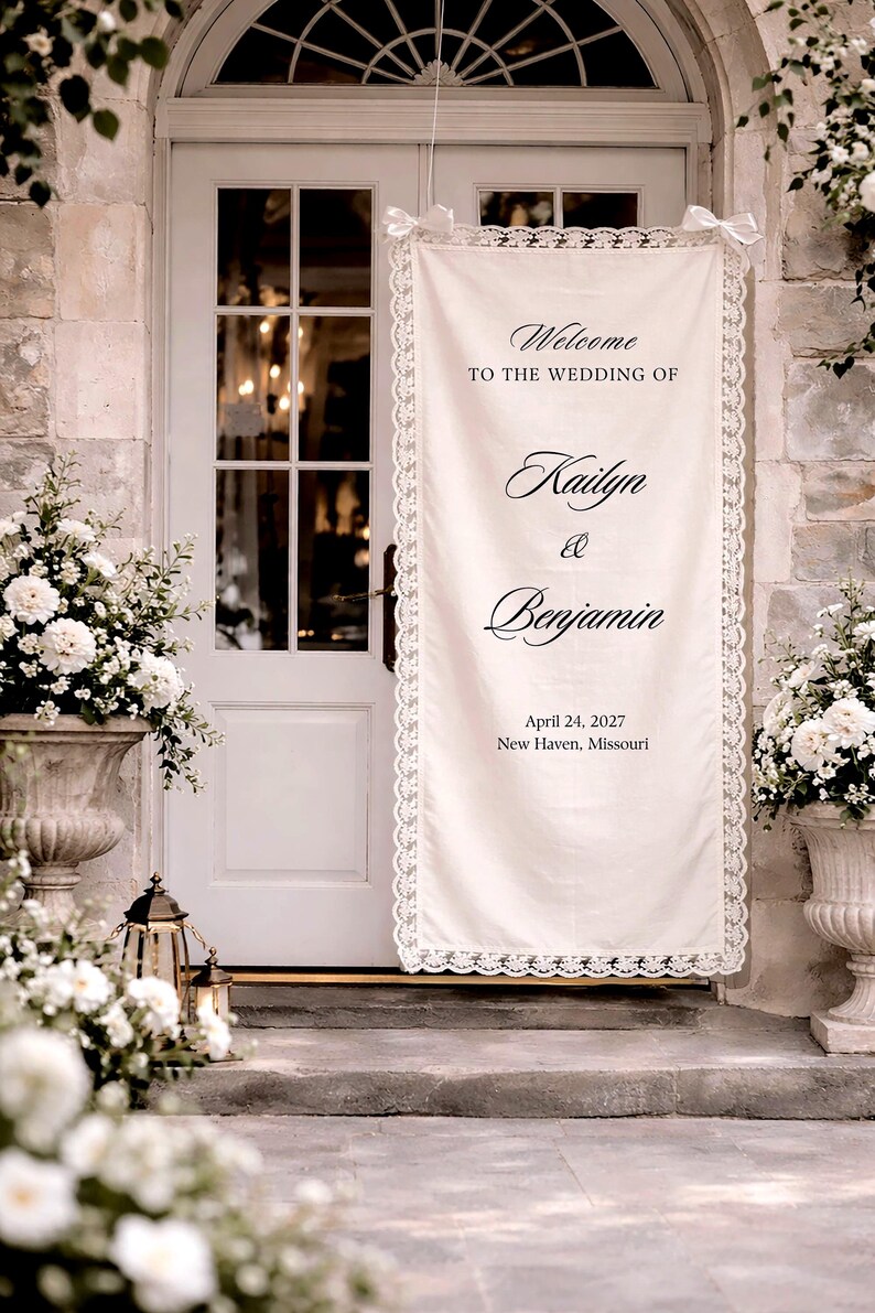 Personalized Linen Sign With Lace Edge: Wedding Welcome Sign, Fabric ...