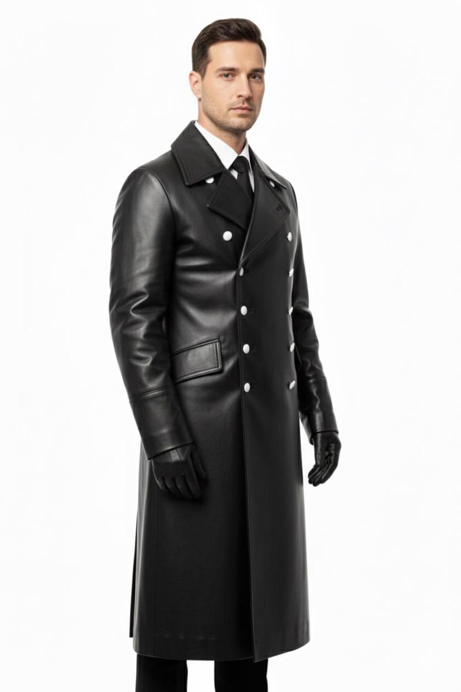 Lambskin Leather Trench Coat, Men's Black Double Breasted Duster - Etsy