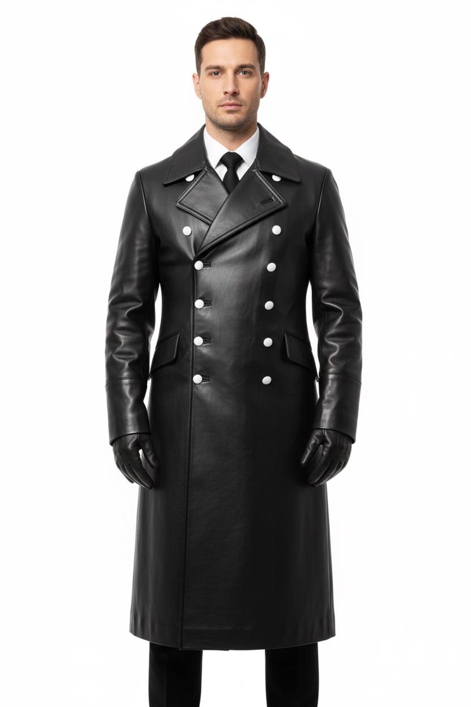Lambskin Leather Trench Coat, Men's Black Double Breasted Duster - Etsy