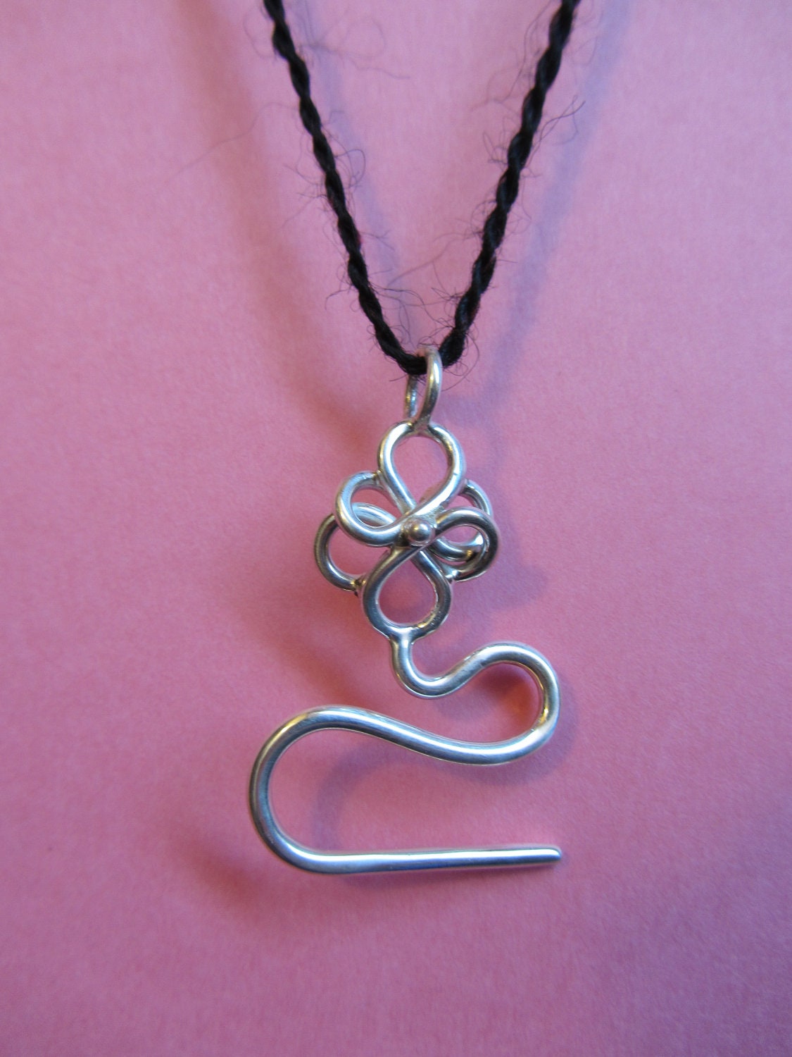 Sterling Flower Sock Cable Needle Necklace | Etsy