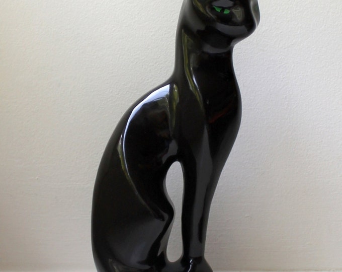 Mid Century Modern Black Siamese Cat Large Figurine Stylized Abstract ...