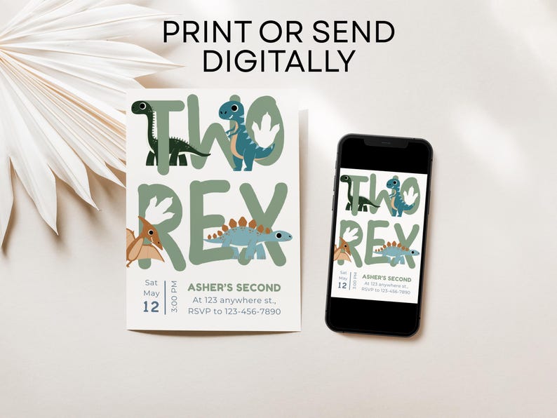 Two Rex Invitation | Dinosaur Theme Party Invite for Boy 2nd Birthday ...