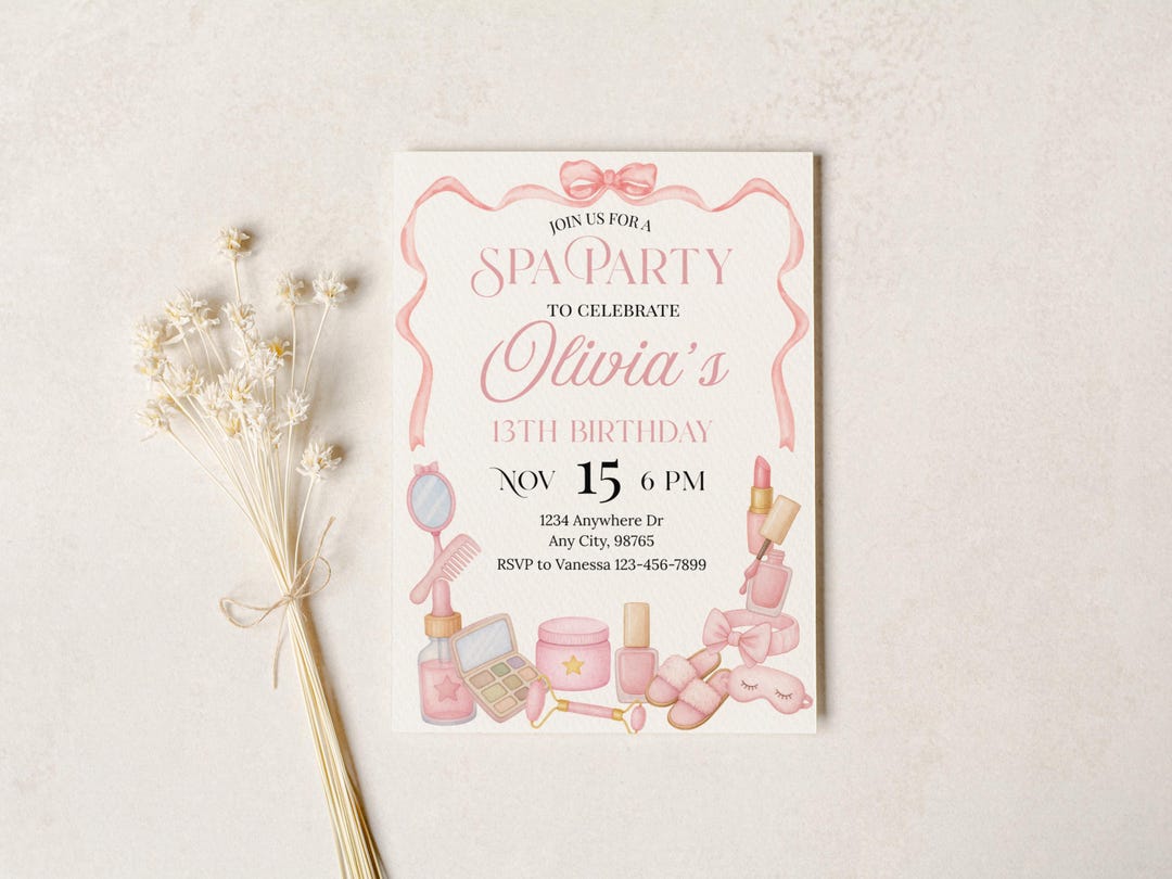 Girls Spa Invite| Birthday Pamper Party Invitation | Editable Canva ...